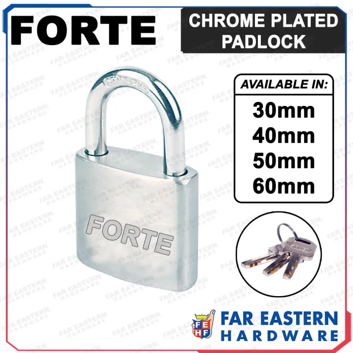 FORTE Chrome Plated Padlock Long Shackle 30mm | 40mm | 50mm | 60mm ...