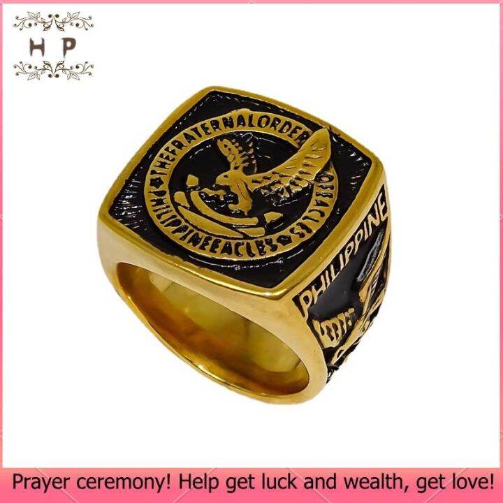 HP-S925เงินชุบทองโทนสแตนเลสแหวนวินเทจผู้ชายทหารแหวนสแควร์นกอินทรีไทเทเนียมเหล็กที่โดดเด่นแหวน ...