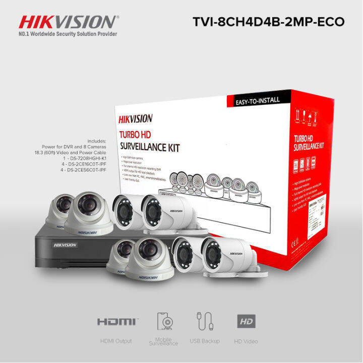 Hikvision Brand (2) Megapixels CCTV Camera CCTV Easy Set Up TVI-8CH4D4B-2MP-Eco DIY Package 8 ...
