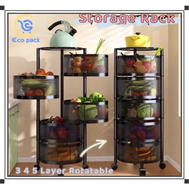 3 4 5 Layer Rotatable Kitchen Utility Trolley Cart Shelf Storage Rack ...