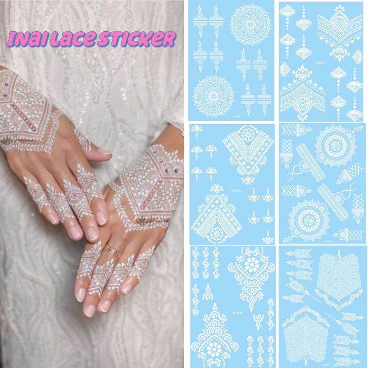 Henna Instant White Dark Red Sticker Pengantin Inai Sticker Lace Henna ...