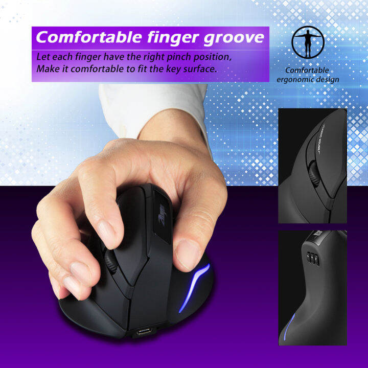 ZELOTES F26 Ergonomic Vertical Mouse 2.4G Wireless Computer Gaming Mice ...