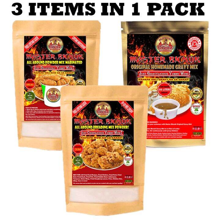 MIX CHICKEN MARINATED, BREADING MIX POWDER & GRAVY MIX - COMPLETE FRIED ...