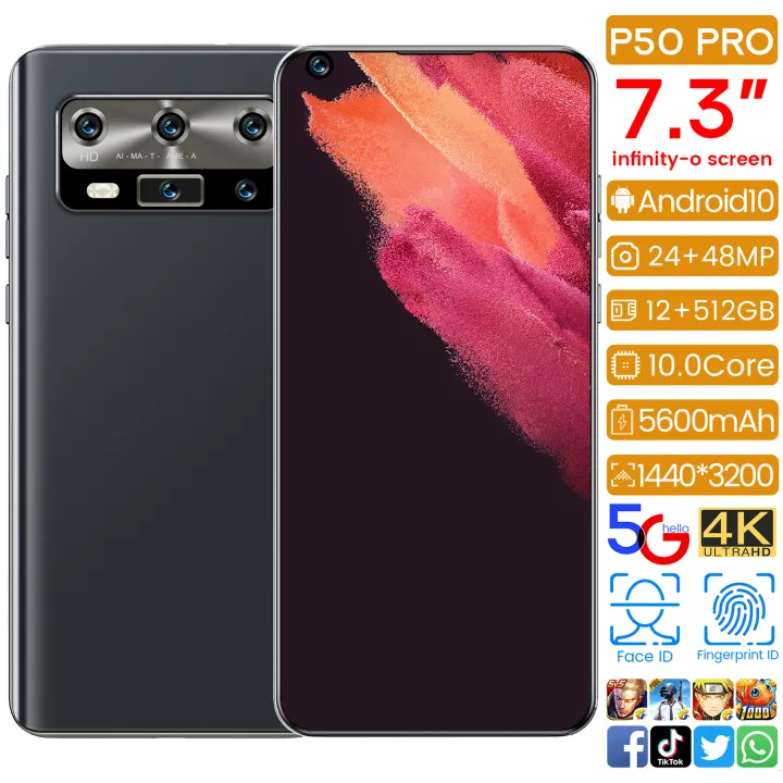 P50 Pro Smart phone 5G Hp 12GB+512GB MTK6889 10-core 7.3-inch HD 1440* ...