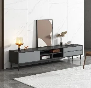 F98-140 TV Rack 140*30*46cm (Grey/Black) MDF with 2 doors 2 shelves ...