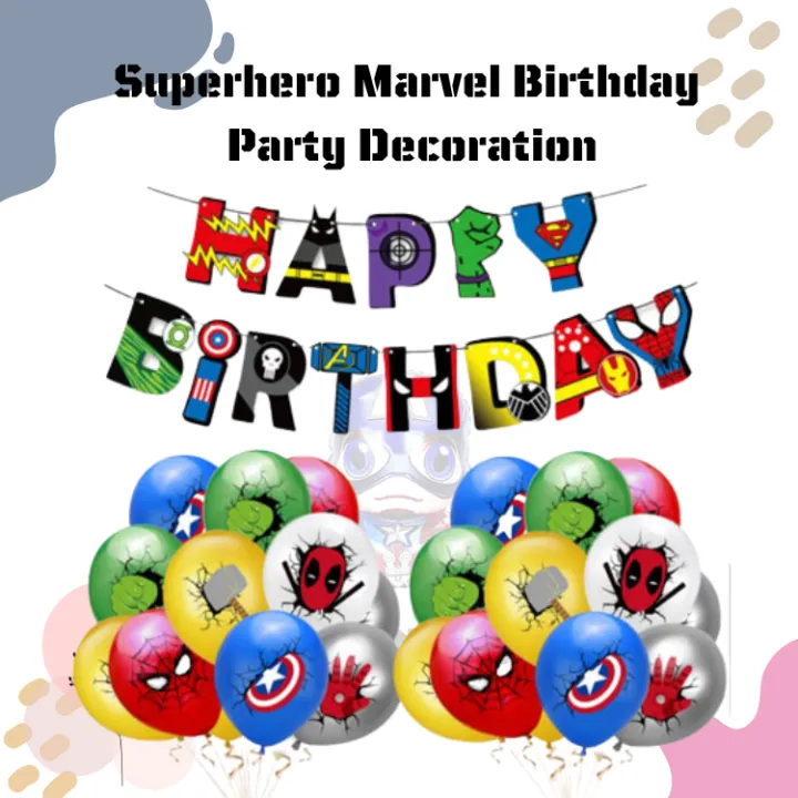 [Ready Stock] Superhero Marvel Happy Birthday Decoration Balloons Flag ...
