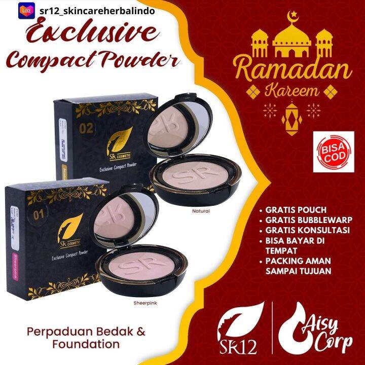 Bedak Powder SR12 Warna Natural / Bedak Padat with SPF 25 dan Foundation / Bedak Anti Luntur ...