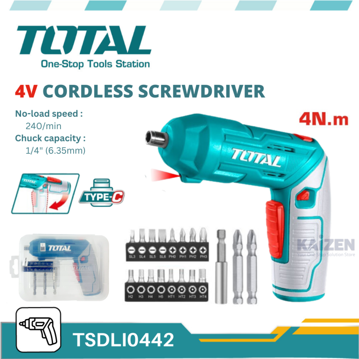 TOTAL TSDLI0402 / TSDLI0442 4V Li-ion Cordless Screwdriver | Lazada