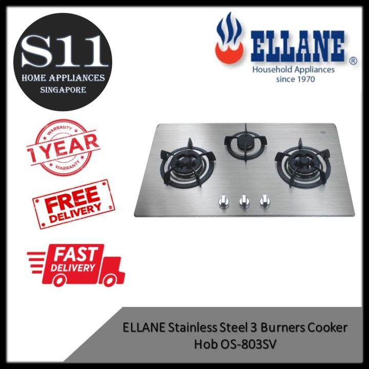 ELLANE Stainless Steel 3 Burners Cooker Hob OS-803SV WITH SAFETY DEVICE ...