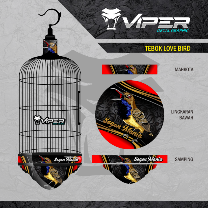 Stiker Sangkar Lovebird motif SOGON MERAH Decal Tebok Sangkar Burung ...