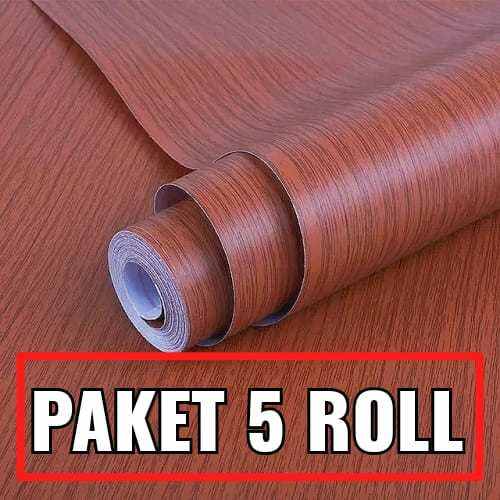 Paket 5 Roll Wallpaper Stiker Dinding Kayu Vintage Coklat Natural