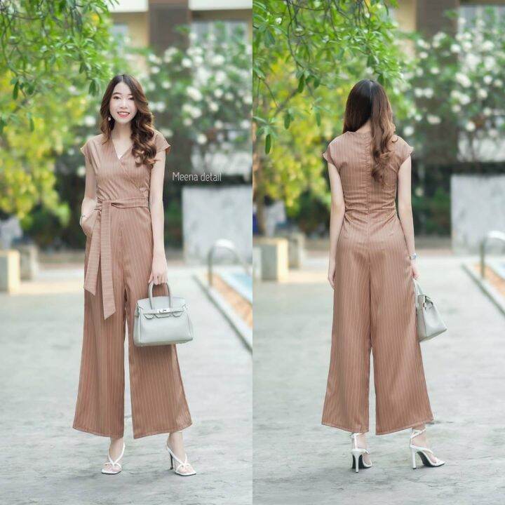 Aya_shop เสื้อผ้าแฟชั่น ชุดจั๊มสูท สีน้ำตาล พร้อมส่ง | Lazada.co.th
