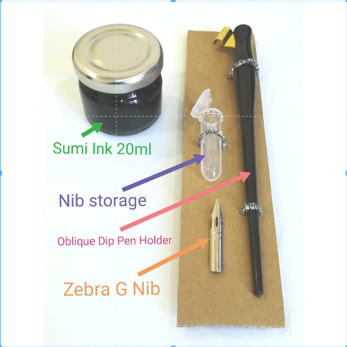 Starter Set Zebra G Nib with Calligraphy Oblique Dip Pen Holder and ...