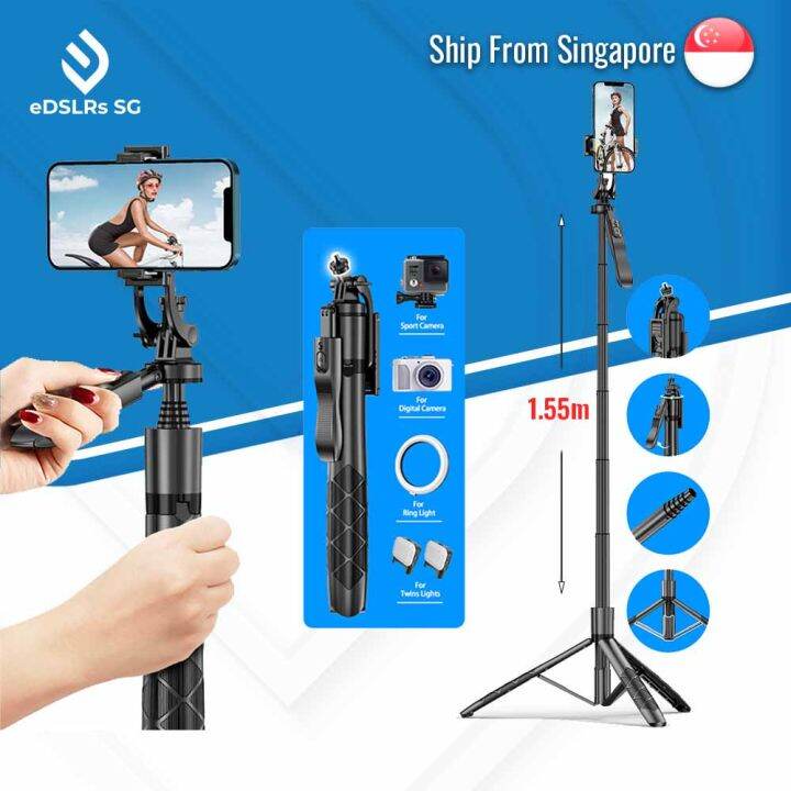 eDSLRs L16 Selfie Stick 1.5m Tripod Stand with Wireless Bluetooth Remote Foldable Monopod for ...
