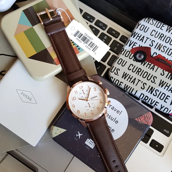 Fossil FS4987 Townsman 44 mm Chronograph White Dial Brown Leather Men's ...