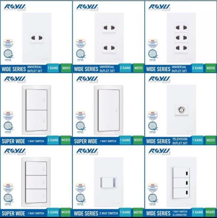 Royu Wide Serises Outlet and Switch 1 Gang , 2Gang , 3 Gang | Lazada PH