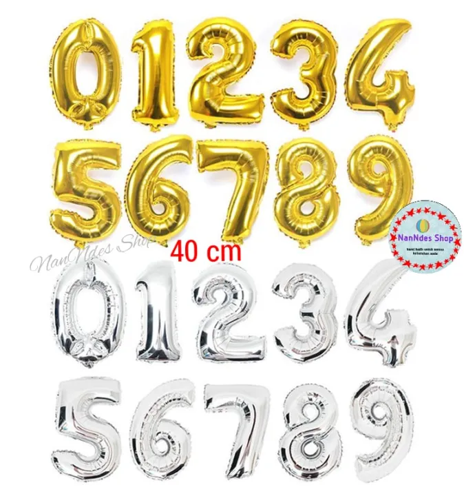 Balon Foil Angka 40 cm Warna Emas Gold & Silver Perak- Dekorasi Pesta ...