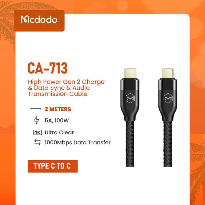 HOT★Mcdodo CA-713 Type C to Type C 100W High Power Gen 2 Charge & Data Sync & Audio Transmission ...