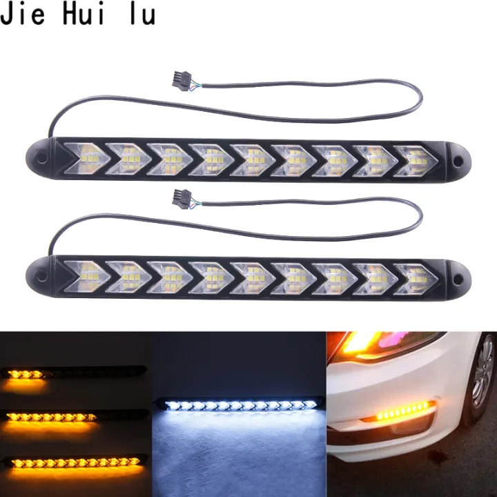 2 Piece Car Daytime Running Lights Headlight Strip Sequential Flow ...