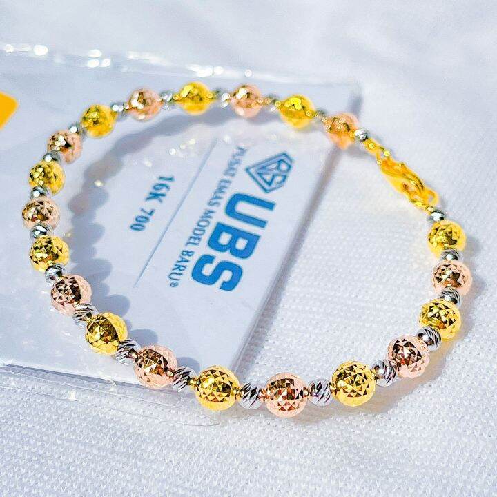 Gelang oval emas asli kadar 700 70 16k kaku boba bola kombinasi mix 3 ...