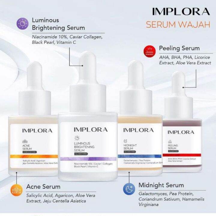 SERUM IMPLORA ACNE SERUM PEELING AHA BHA LUMINOUS BRIGHTENING MIDNIGHT | Lazada Indonesia