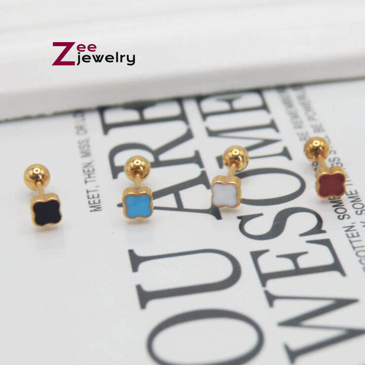 Zee Four Leaf Clover Plain Screwlock/ De roscas Earrings Hypoallergenic ...