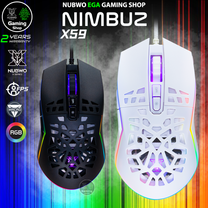 🎮 GAMING NUBWO X59 MACRO MOUSE NIMBUZ Ergonimic เมาส์เกมมิ่ง เมาส์มาโคร 7 ปุ่ม มีไฟ RGB ปรับ DPI ...