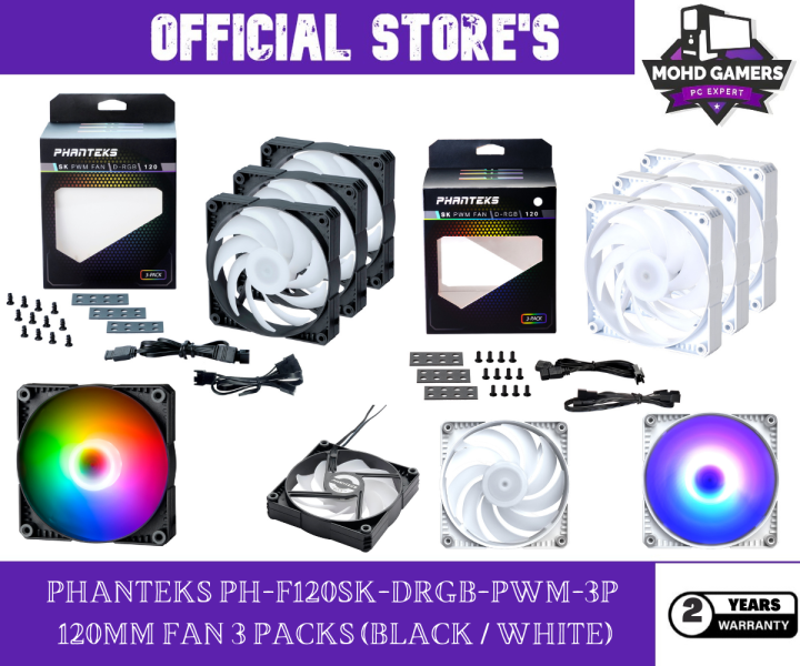 PHANTEKS PH-F120SK-DRGB-PWM-3P 120MM FAN 3 PACKS (BLACK / WHITE) | Lazada
