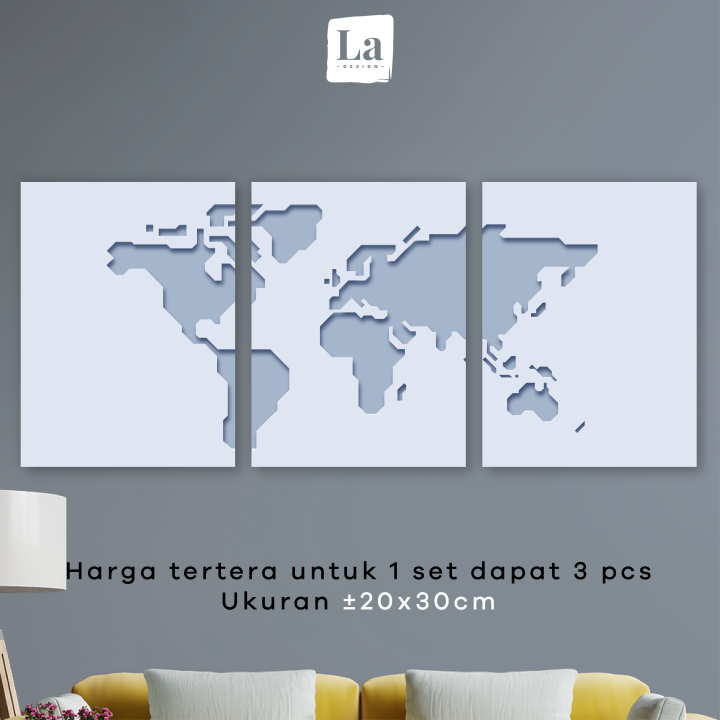 Dekorasi Hiasan Dinding Peta World 3 Panel Dekorasi Aesthetic Peta ...