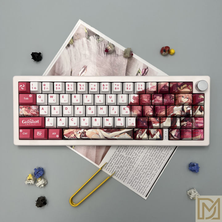Yae Miko Genshin Impact Keycap PBT Dye Sub Cherry Pink Keycaps 130pcs ...