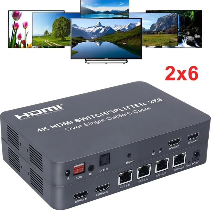 4K 100m HDMI Extender 2x6 HDMI Switch Splitter 2 In 2 Out with 4 ...