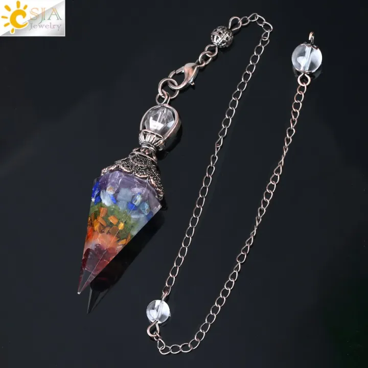 7 Chakra Healing Crystals Pendulum for Dowsing Divination Quartz Natural Stone Pendulums Antique ...