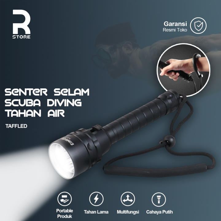 Senter Selam LED Diving Lampu Dalam Air Laut Nyelam Scuba Dive Waterproof IP68 T6 Paket Lengkap ...