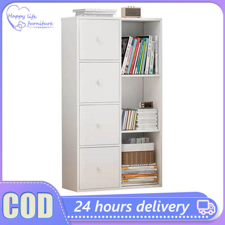 Wooden bookcase with door floor-to-ceiling storage rack multi-layer ...