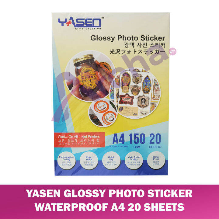 Yasen Photo Sticker Paper 150GSM A4 (20 Sheets) [Waterproof] Glossy ...