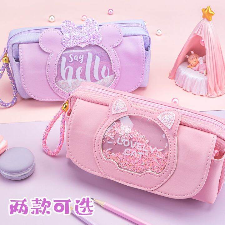 Korean cute pencil case pen bag girl student pencil-box is the large ...