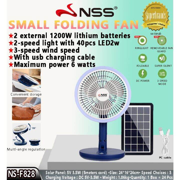 NSS Rechargeable Solar Electric Fan with Panel Desk LED light 8 INCH ...