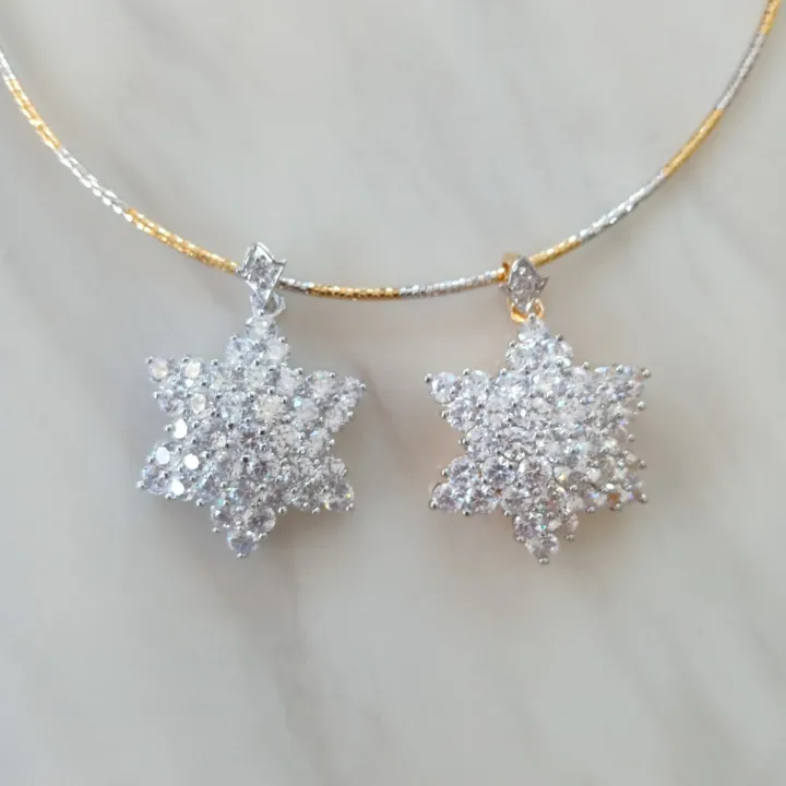 จี้แฟชั่นผู้หญิงทรงรูปดาวเพชร cz 37 เม็ด ชุบทองไมครอนและทองคำขาว สวยหรู ...