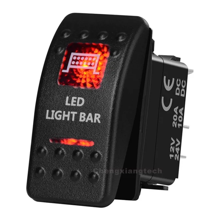 Led Light Bar Car Boat SPST Rocker Toggle Switch Red Led 5 Pins On Off ...
