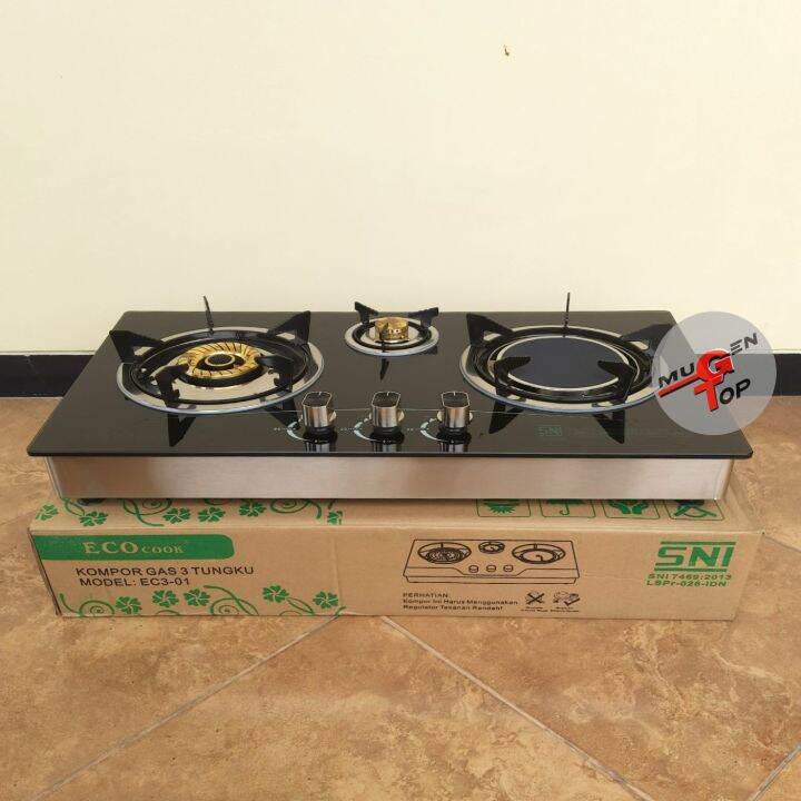 Kompor Gas Mix Bara / Kompor Tanam Kaca / Kompor Gas Eco Cook 3 Tungku ...