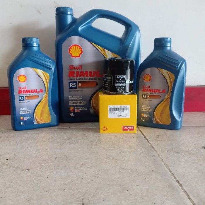 Paket Oli Mobil Diesel SHELL RIMULA R5E 6 L + Filter Oli TOYOTA HILUX ...