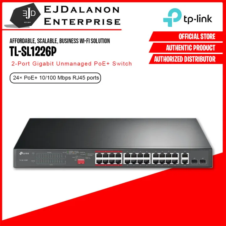 tp-link TL-SL1226P 24-Port 10/100Mbps + 2-Port Gigabit Unmanaged PoE+ ...