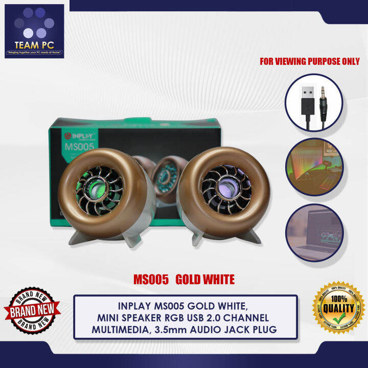 INPLAY MS005 GOLD WHITE, MINI SPEAKER RGB USB 2.0 CHANNEL MULTIMEDIA, 3 ...