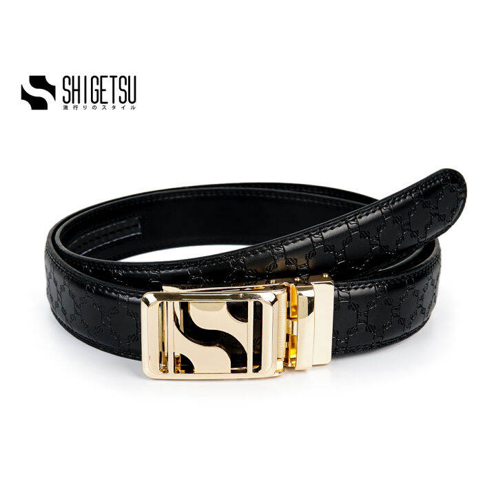 Shigetsu Signature Monogram HIRATSUKA Debossed Black Gold Leather Belt ...