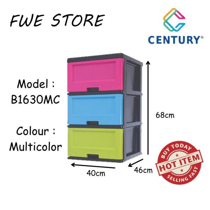 Century 3 Tier Plastic Drawer / Cabinet / Storage Cabinet Multi Color ...