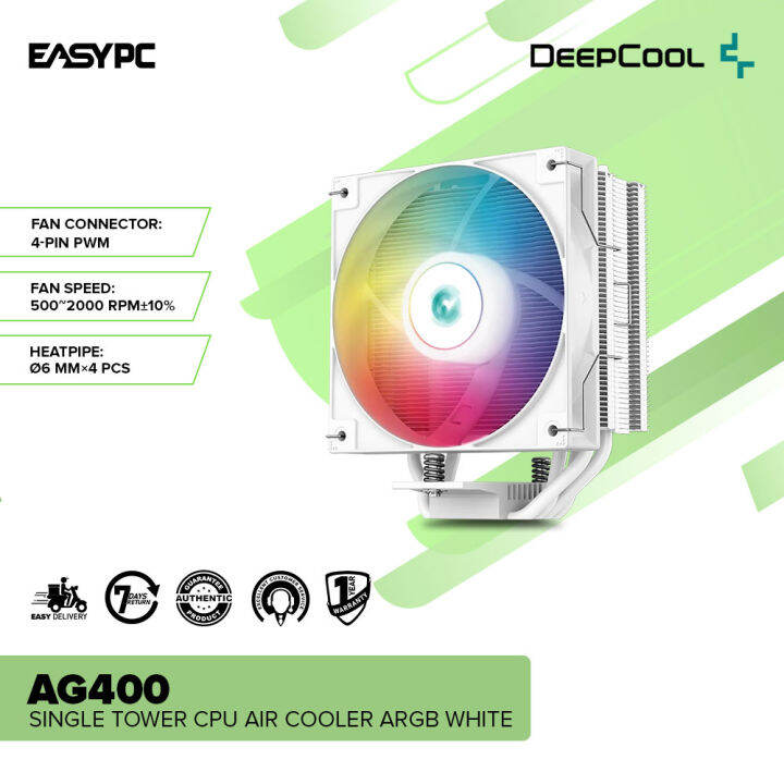EasyPC | Deepcool AG400 Single Tower CPU Air Cooler ARGB White CPU Fan ...