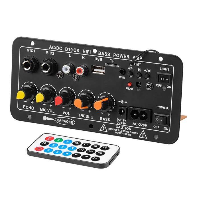 BT Amplifier AC220V 12V 24V Mono Subwoofer Amplificador Dual Microphone ...