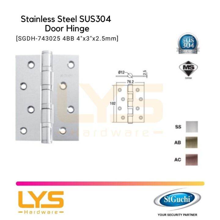 [LYShardware][St Guchi] 3Pcs Stainless Steel SUS304 Door Hinges [SGDH ...