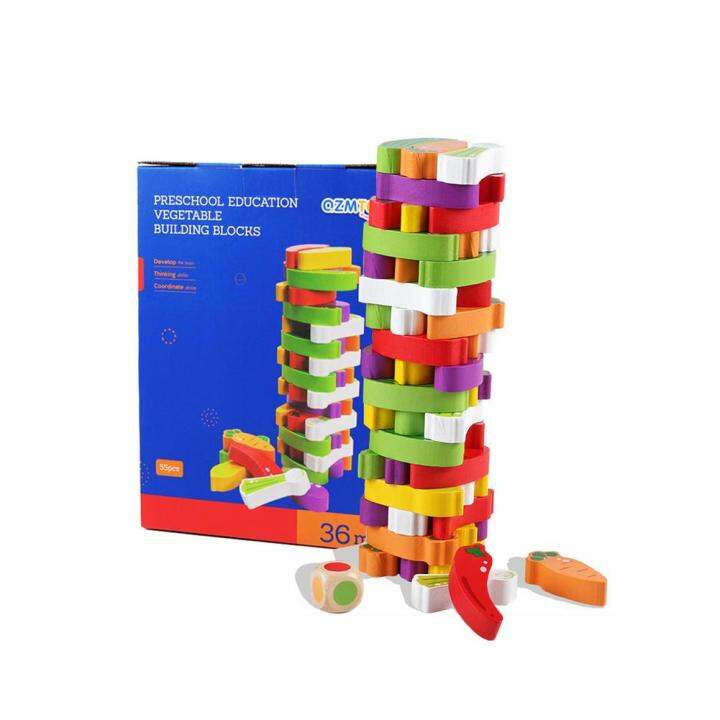 Tumble Tower 55ชิ้นยักษ์สีบล็อกไม้ซ้อนแม่นยำสร้างขึ้นบิ๊กผสมขึ้นดีลักซ์ ...