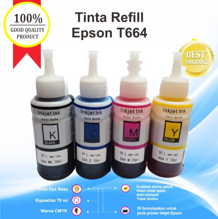 Paket CMYK Tinta Premium 664 Refill Botol Epson L120 L360 L110 - 1 Set Tinta | Lazada Indonesia